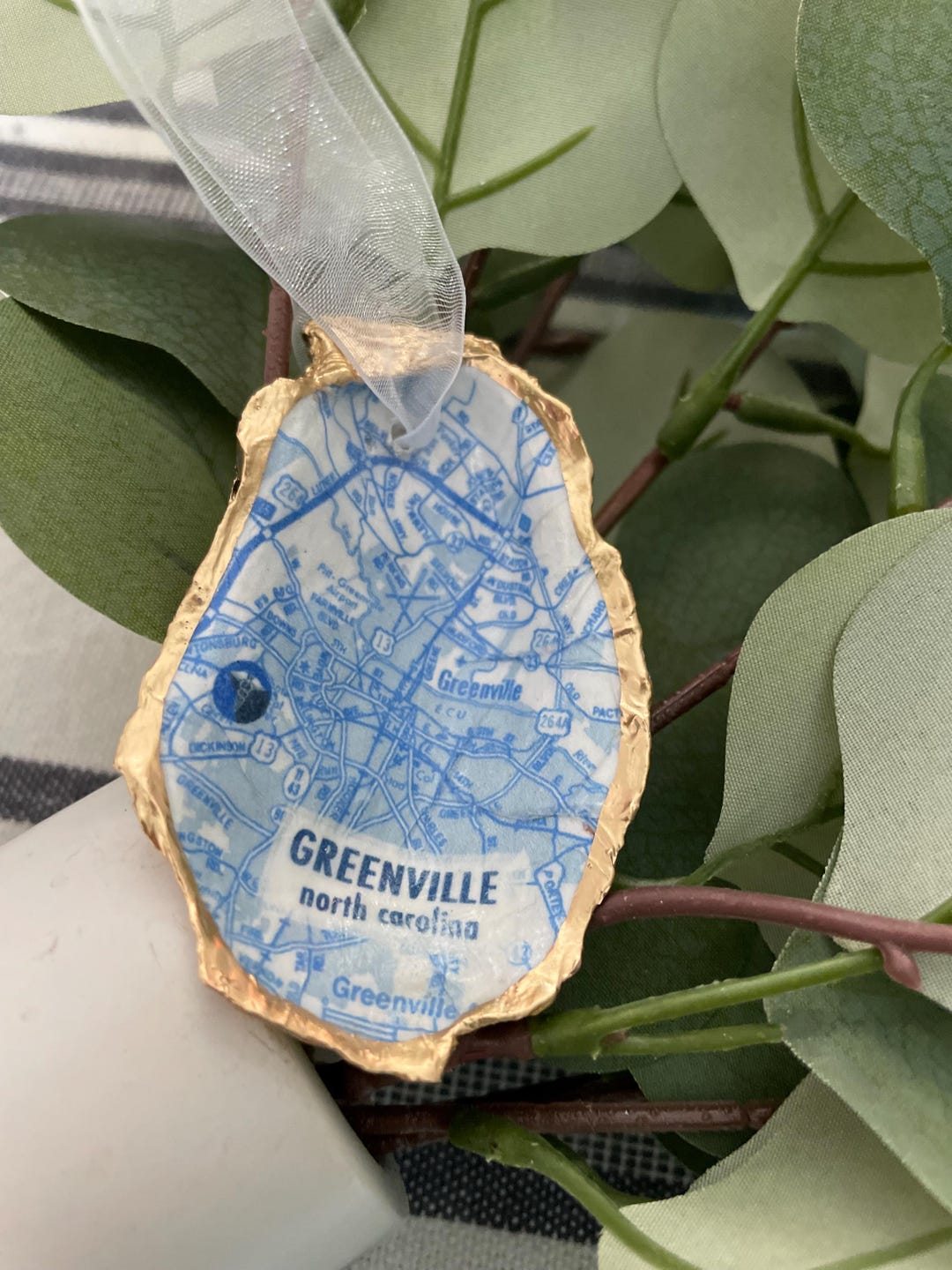 Greenville North Carolina Oyster Shell Ornament: Gold Gilding, NC ...