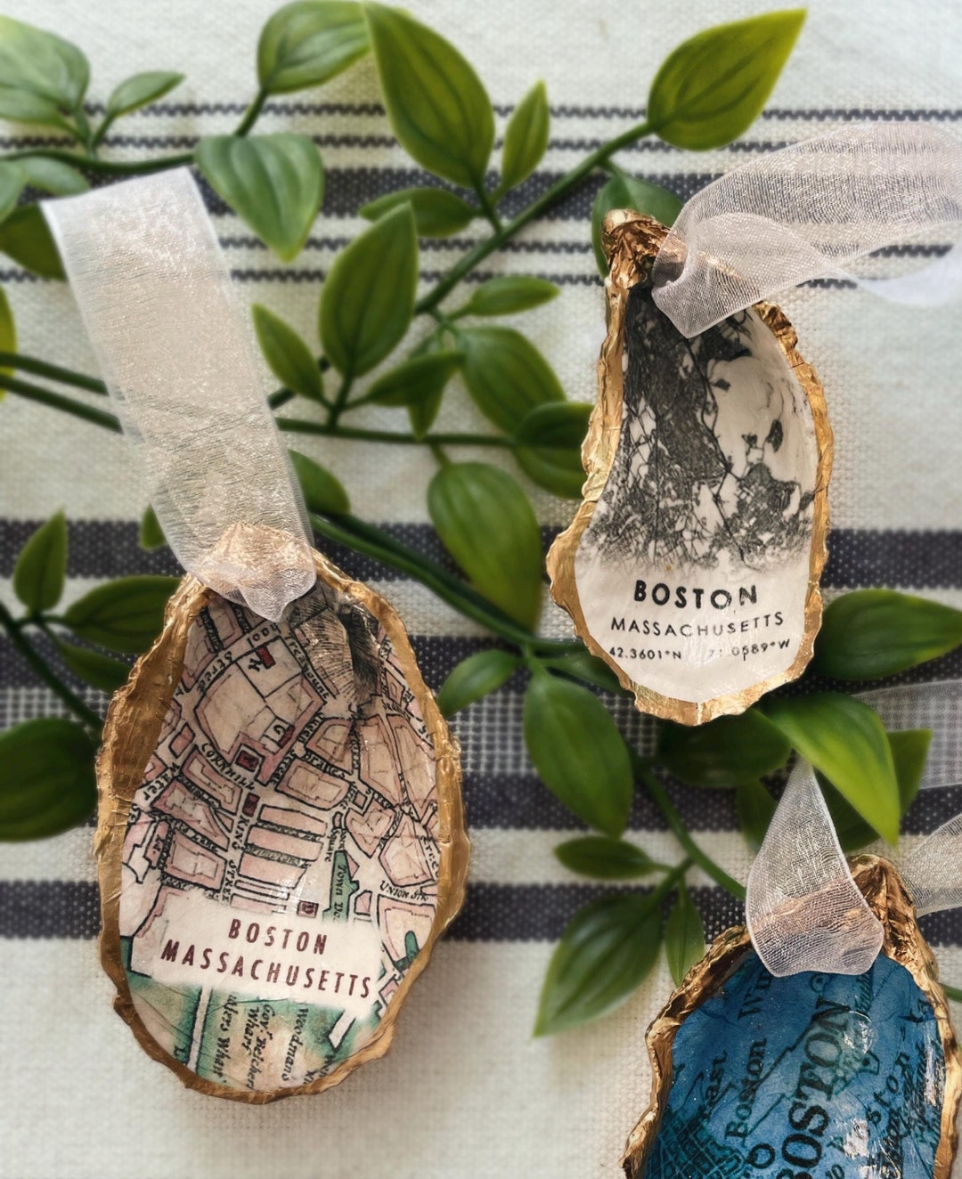 Boston, Massachusetts Oyster Shell Ornament | Black and White | Multi ...