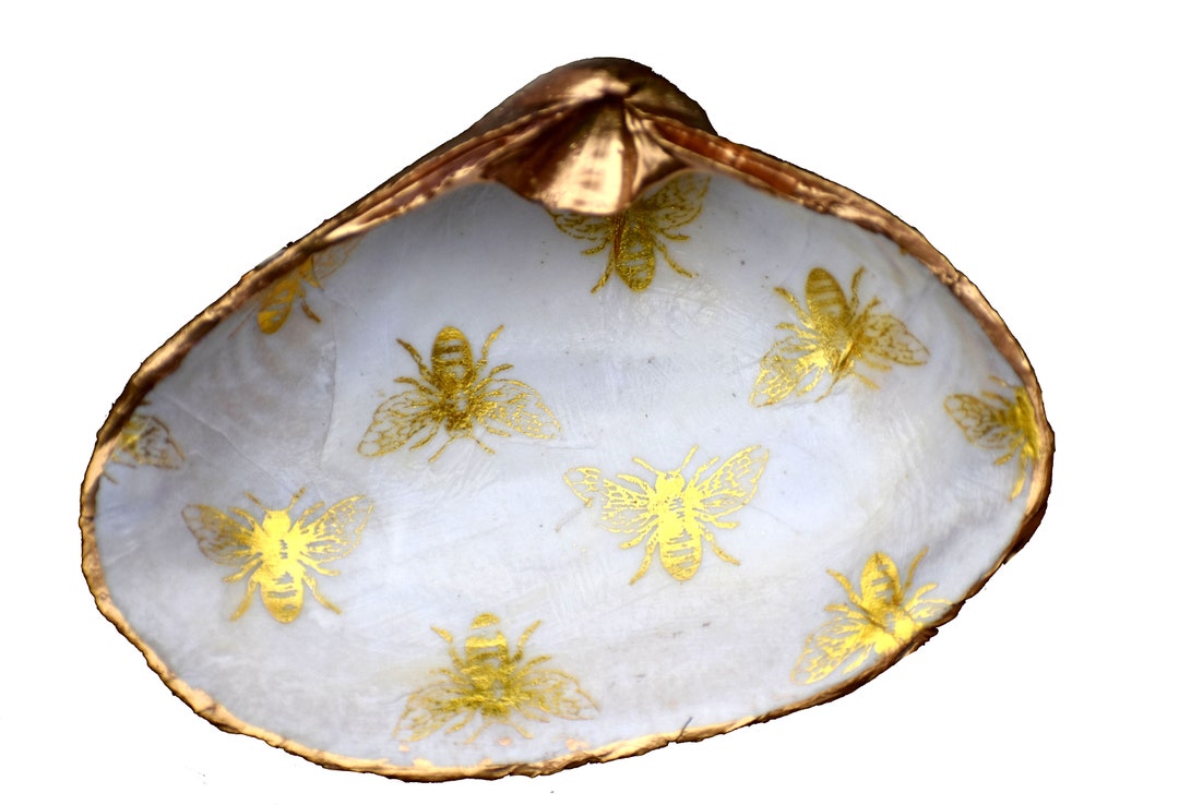 Bee Decoupage Clam Shell: Gold Trim Decorative Bowl - Etsy