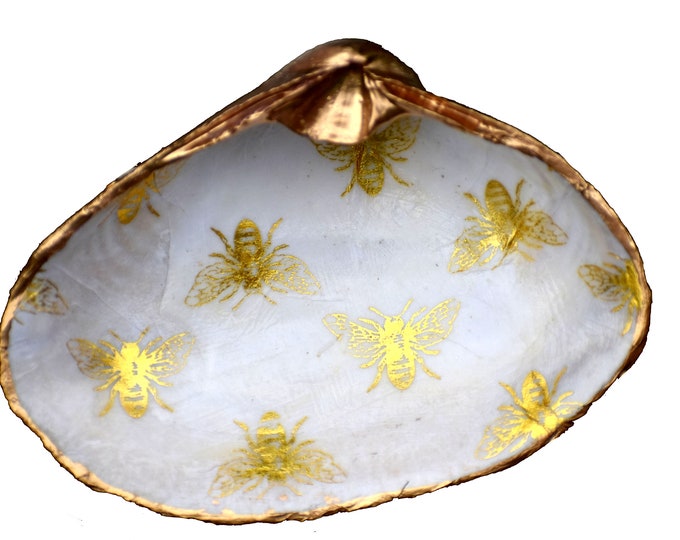 Bee Decoupage Clam Shell Gold and Pink Cape Cod Liquid | Etsy
