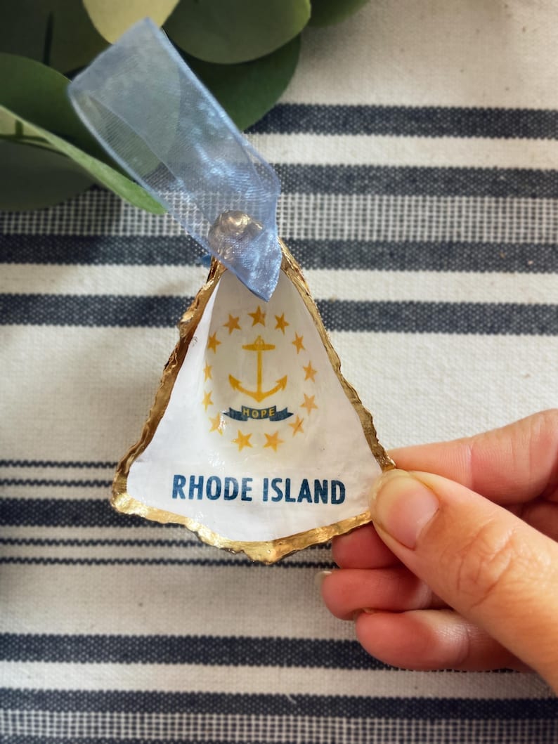 Rhode Island | Anchor Nautical Flag | Oyster Shell Ornament | Gifts for ...