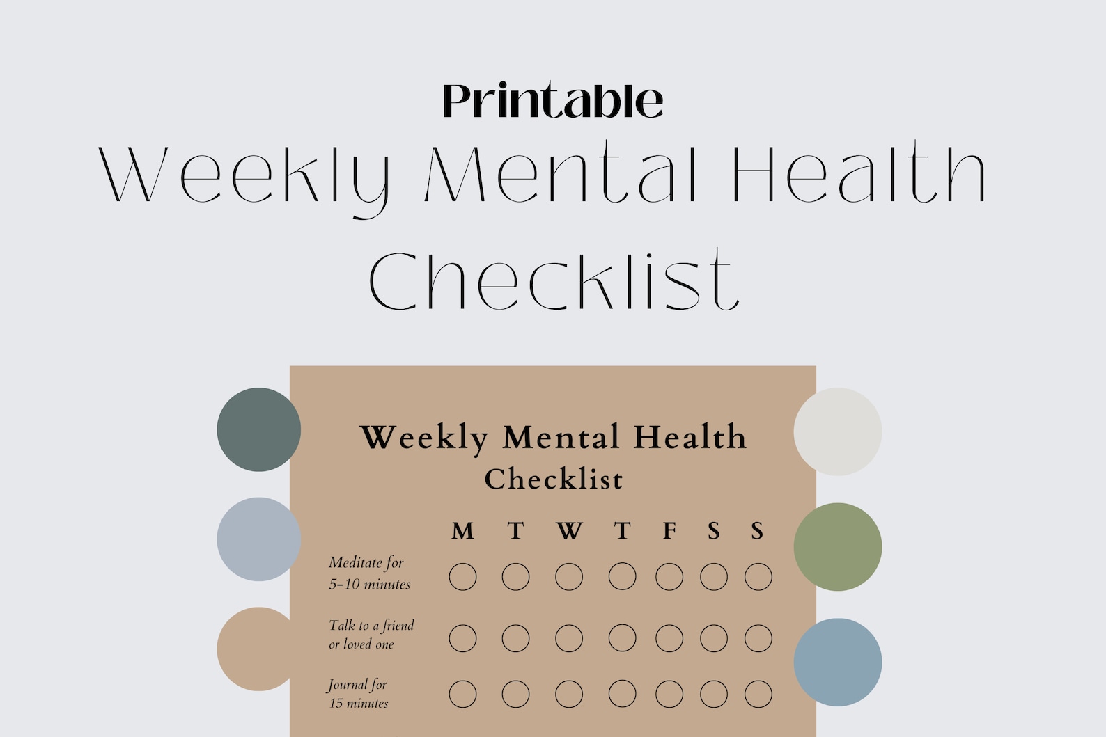 Weekly Mental Health Checklist, Printable Journal, Self-care & Mental ...