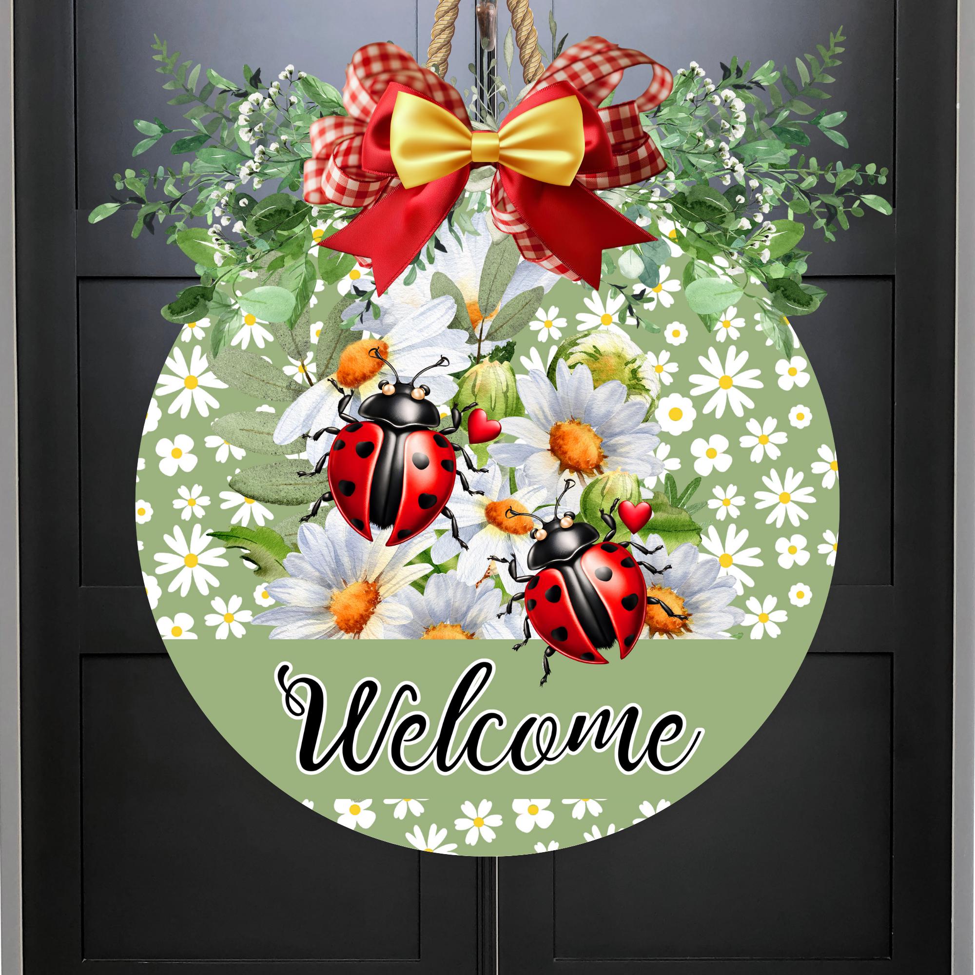 Ladybug Daisy Welcome Sign PNG: Round Door Hanger (digital File) - Etsy