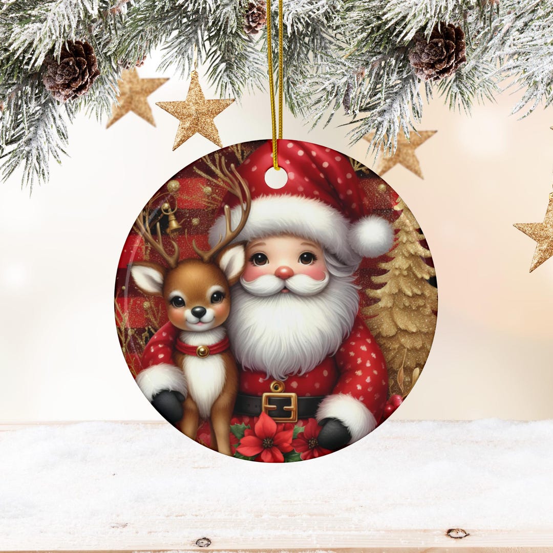 Santa Christmas Reindeer Ornament Sublimation Design PNG Christmas ...