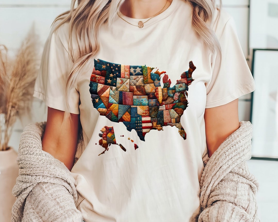 Patchwork Quilt Map of United States PNG Quilted Map Sublimation PNG ...