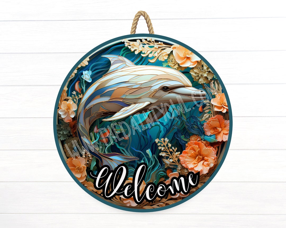 Dolphin Shabby Chic 12x12 Faux Stained Glass Sublimation PNG Dolphin ...