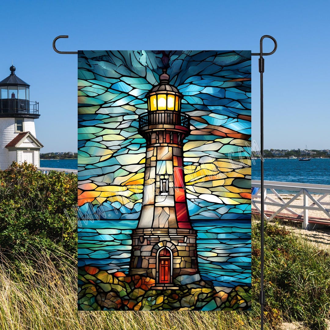 Lighthouse Flag, 13x19 Garden Flag Sublimation, Sunset Lighthouse ...