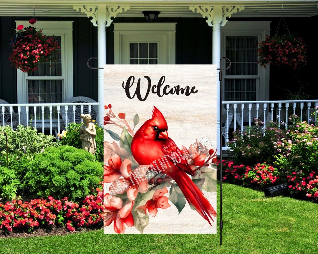 Red Cardinal in Spring Welcome Flag Graphic Design 12x18 Garden Flag ...