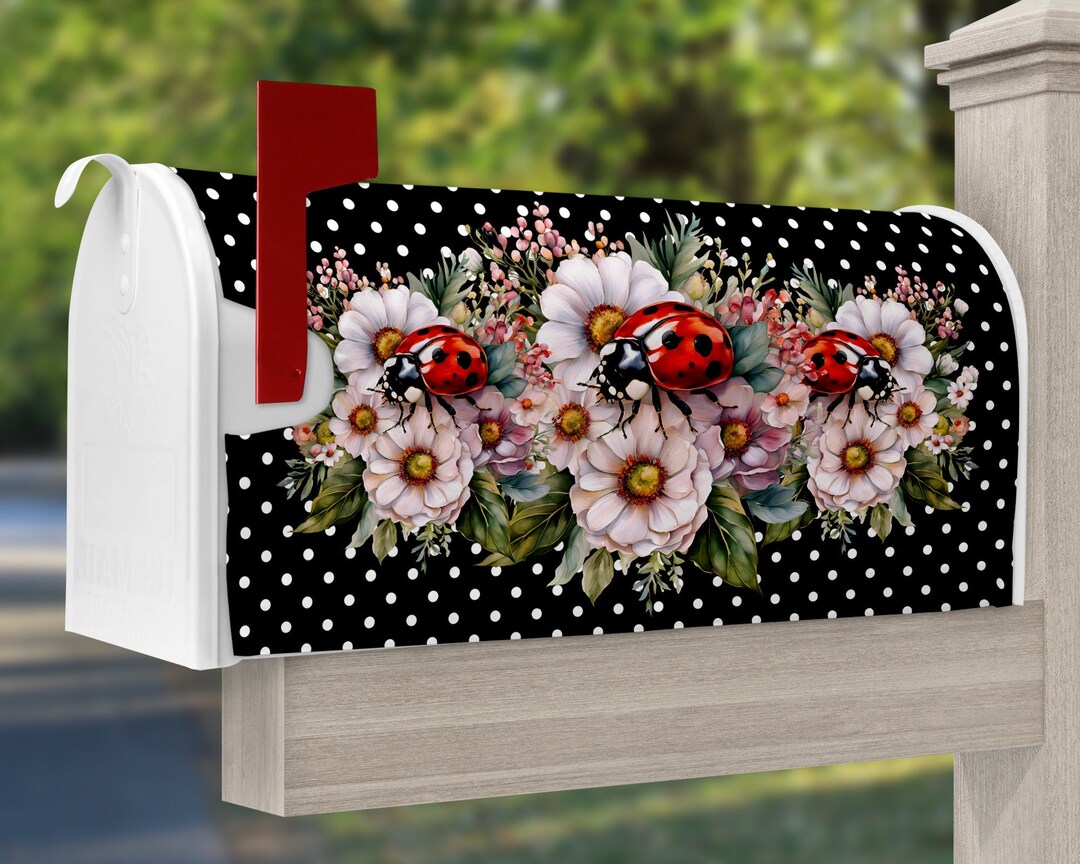 Ladybug and Flowers Mailbox Cover Sublimation PNG Lady Bug and Polka ...