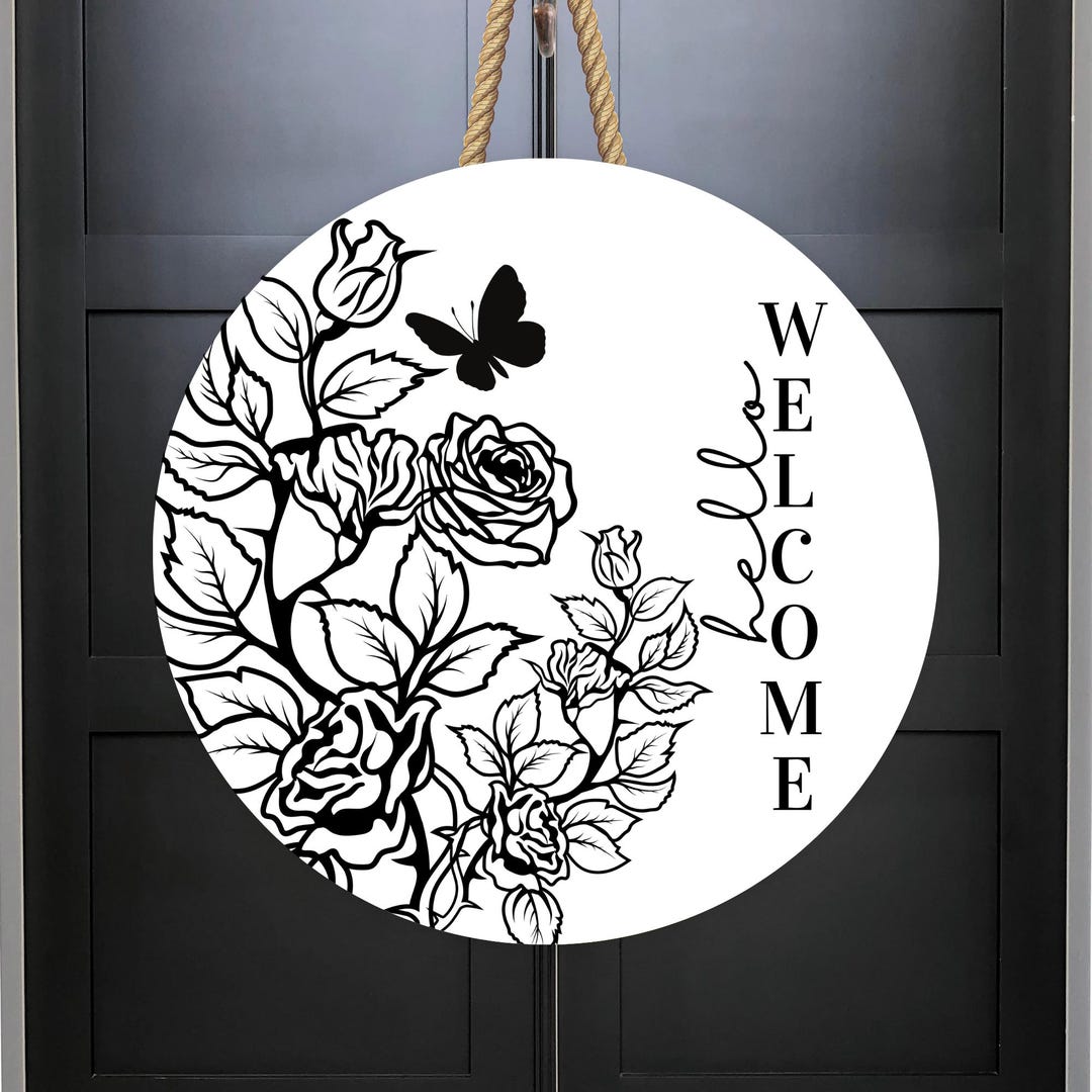 SVG/PNG- Hello Welcome Rose Design Door Round, Floral Welcome Sign ...