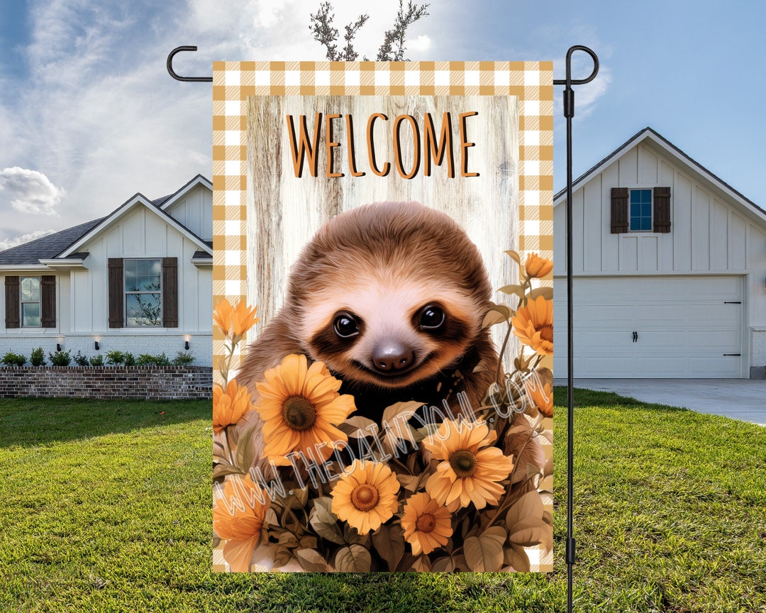 Sloth Welcome Flag 12x18 Garden Flag Sublimation PNG Sloth and Flowers ...