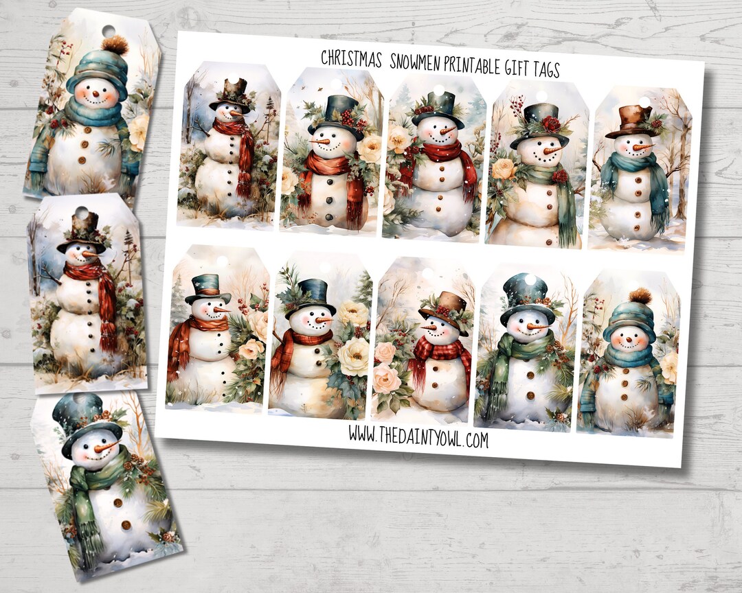 Winter Snowmen Printable Gift Tags: Christmas Ephemera (digital Design ...