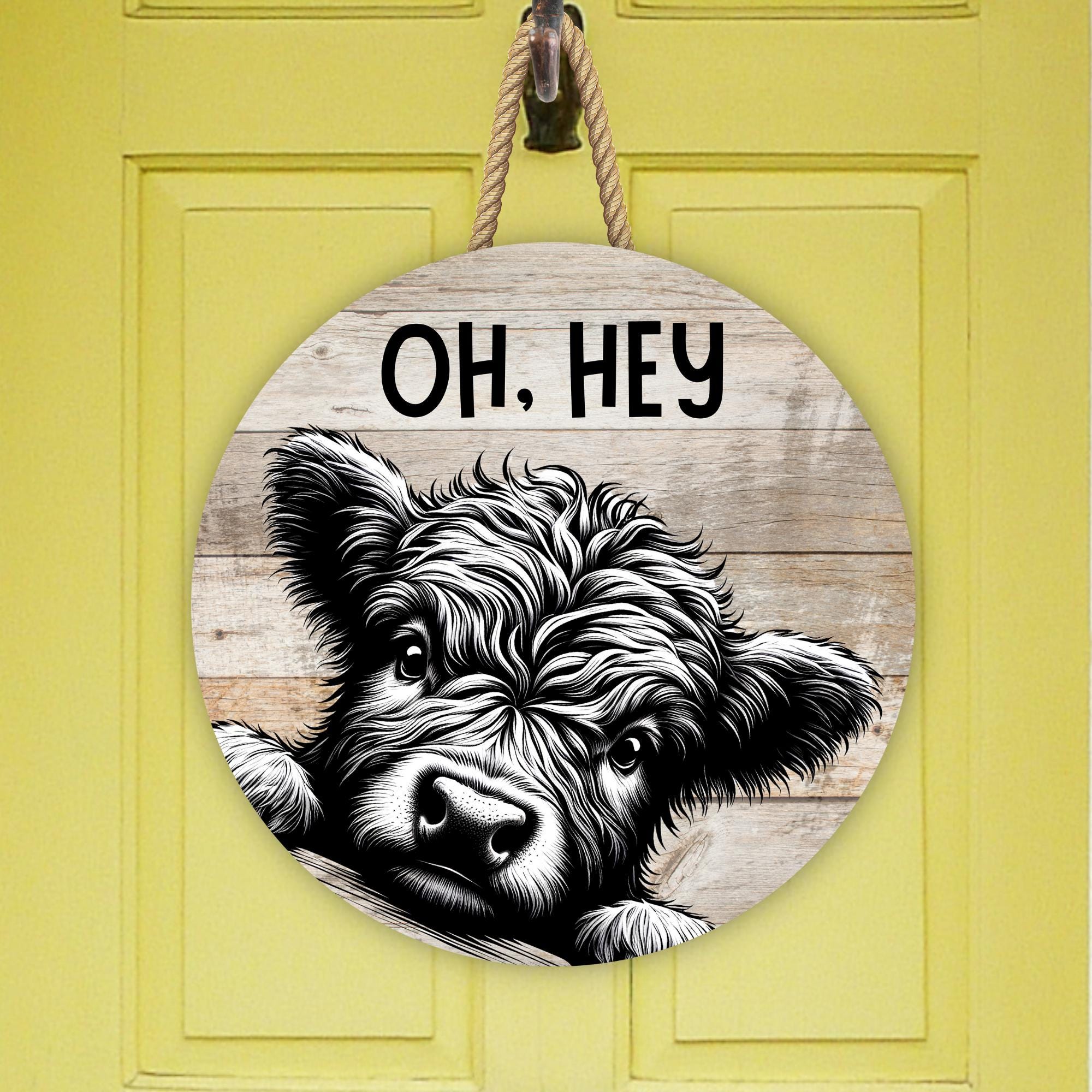 Highland Cow Round Sign PNG: Farmhouse Door Hanger Sublimation (digital ...