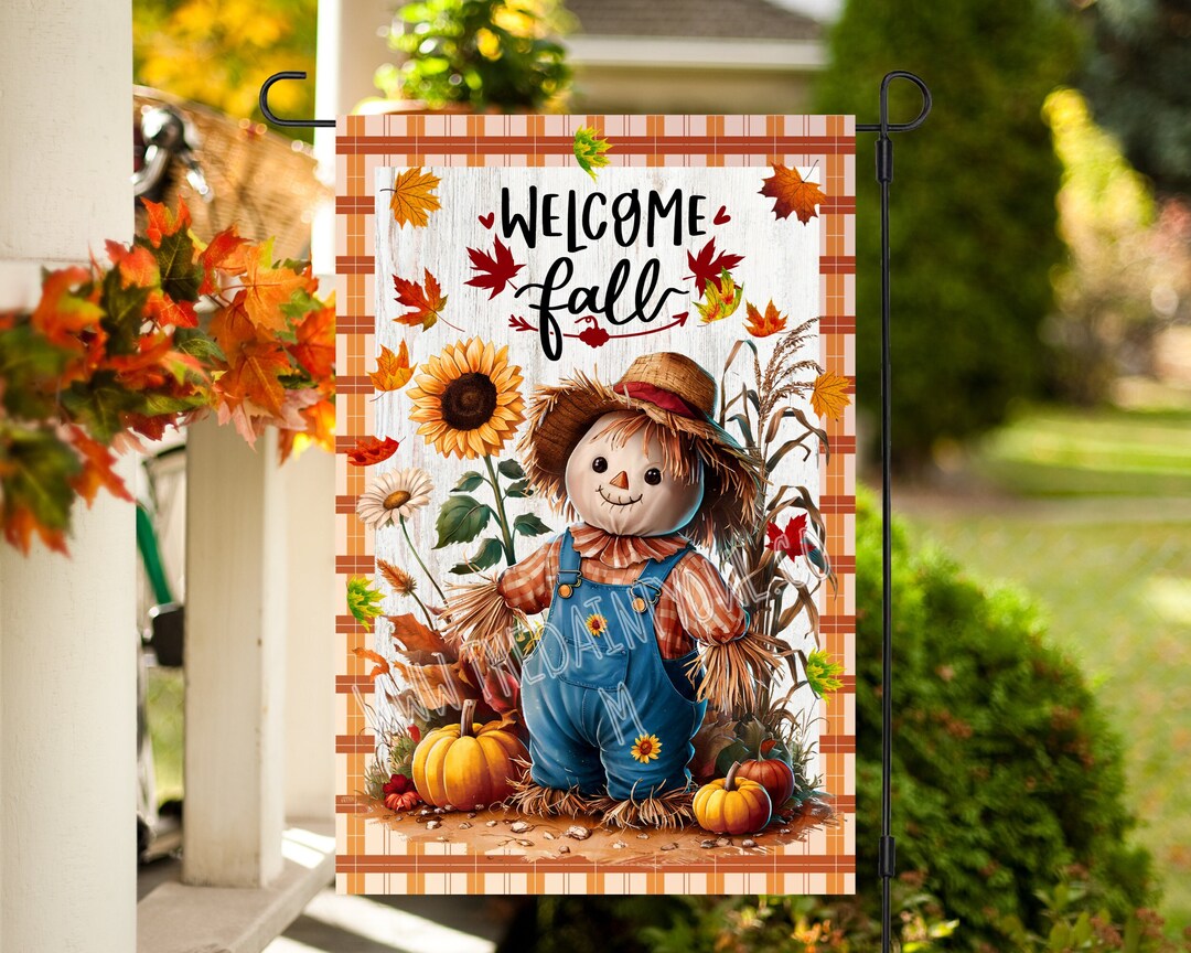 Fall Cute Scarecrow Welcome Flag 12x18 Garden Flag Sublimation PNG ...