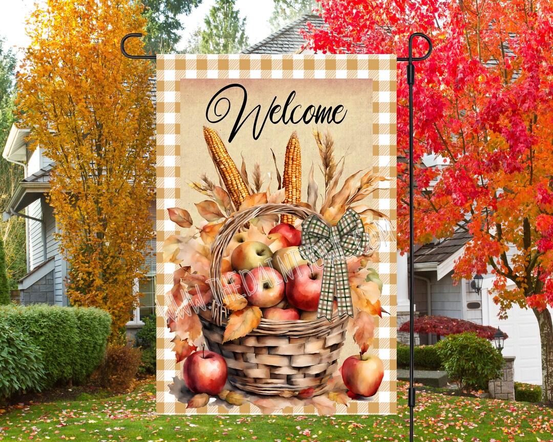 Apple Harvest Basket Welcome Garden Flag Sublimation Design (PNG, JPG ...