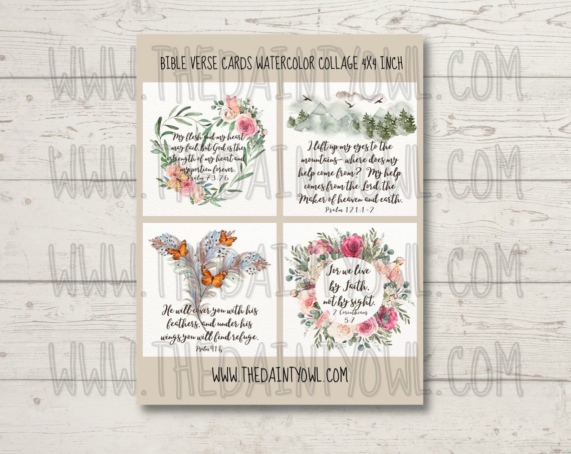 Bible Verse Scripture Card Printable Collage Sheet Watercolor - Etsy