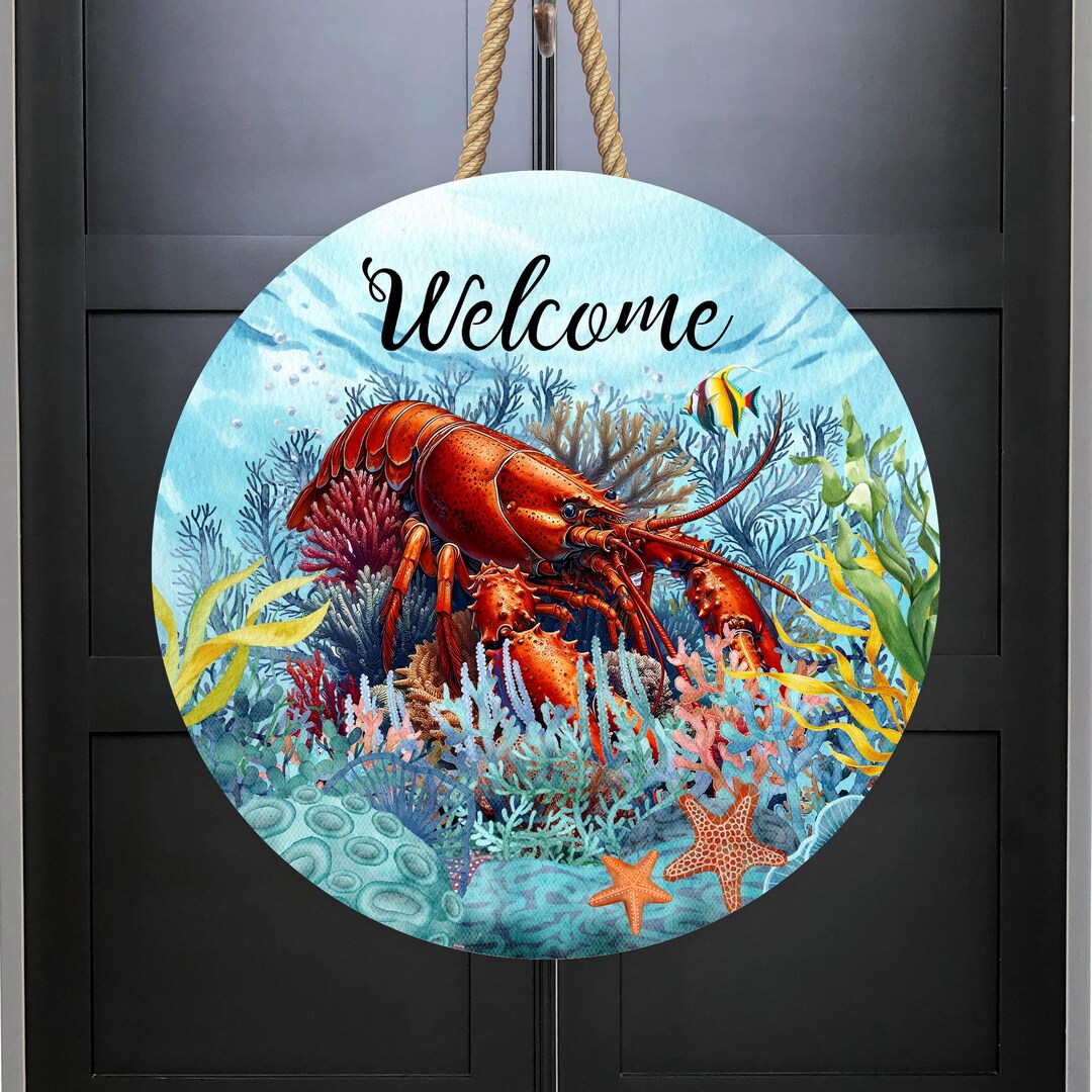 Lobster Welcome Round Sign: Beach House Door Hanger PNG (digital File ...