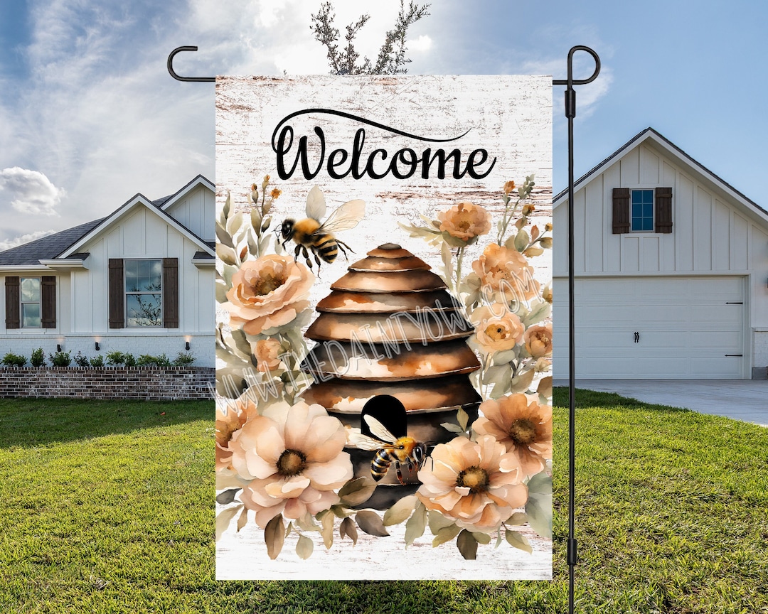 Honey Bee Hive and Flower Digital Flag Design 12x18 Garden Flag ...