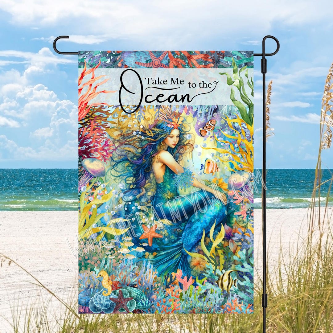 Mermaid Beach Flag, 13x19 Flag Sublimation Digital Design, Ocean ...