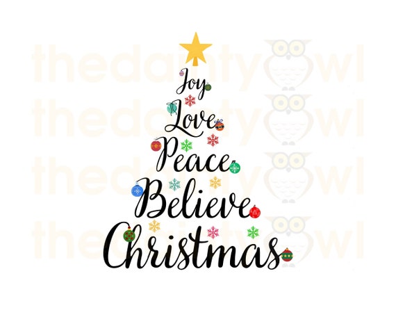 Joy Love Peace Believe Christmas Tree Sublimation PNG - Etsy