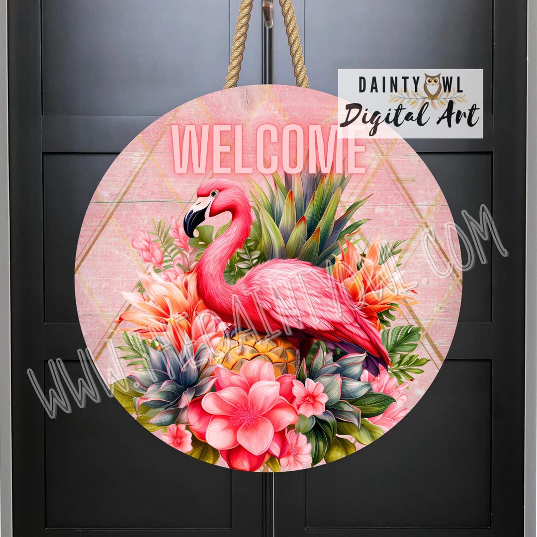 Pink Flamingo Welcome Sign PNG: Tropical Door Hanger (digital Download ...
