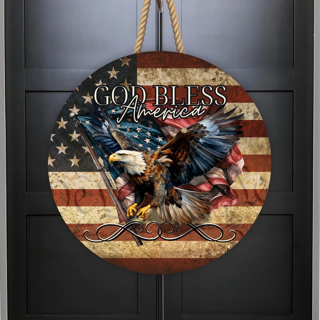 Patriotic Eagle Round Sign: American Flag Door Hanger (PNG Digital File ...