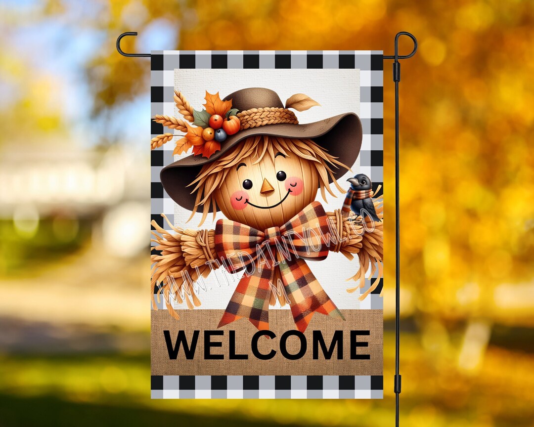 Scarecrow Welcome Digital Flag Design 12x18 Garden Flag Sublimation PNG ...