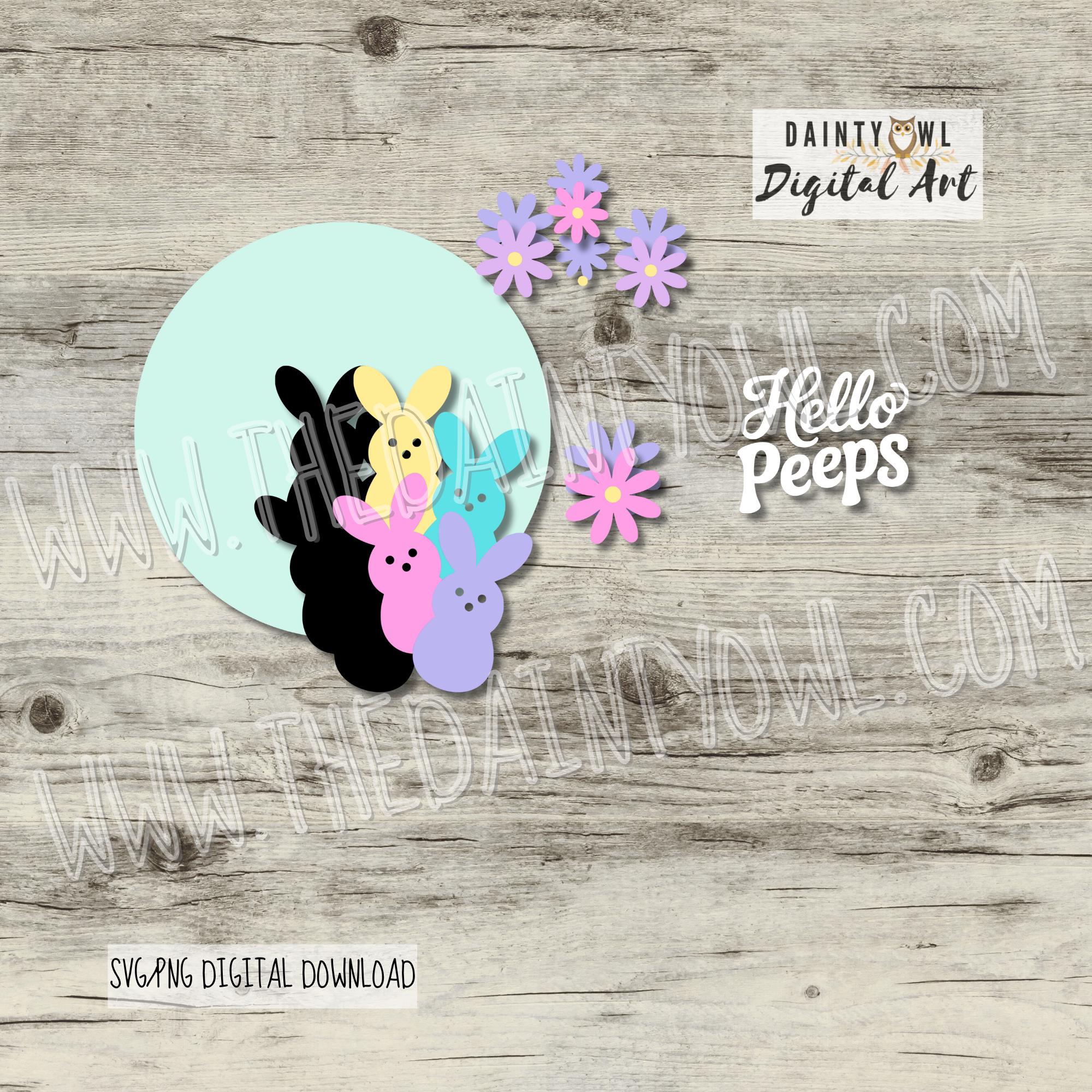 Hello Peeps Easter Door Round - Bunny Peeps Welcome Sign (SVG/PNG ...
