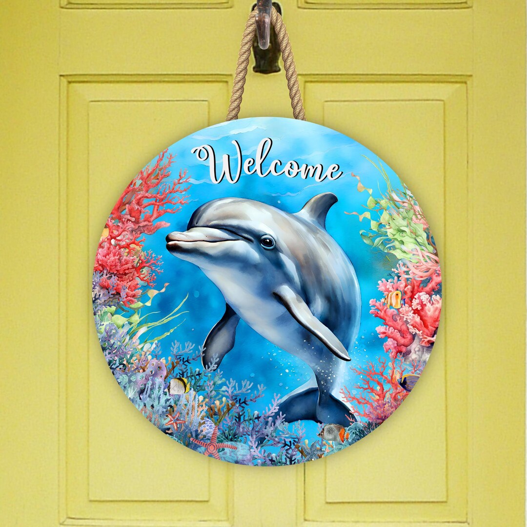 Dolphin Round Sign Sublimation PNG, Dolphin Welcome Round Door Hanger ...