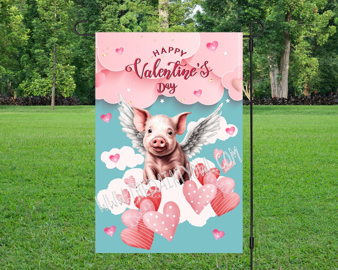 Happy Valentines Day Cupid Pig Garden Flag Digital Design 12x18 Garden ...