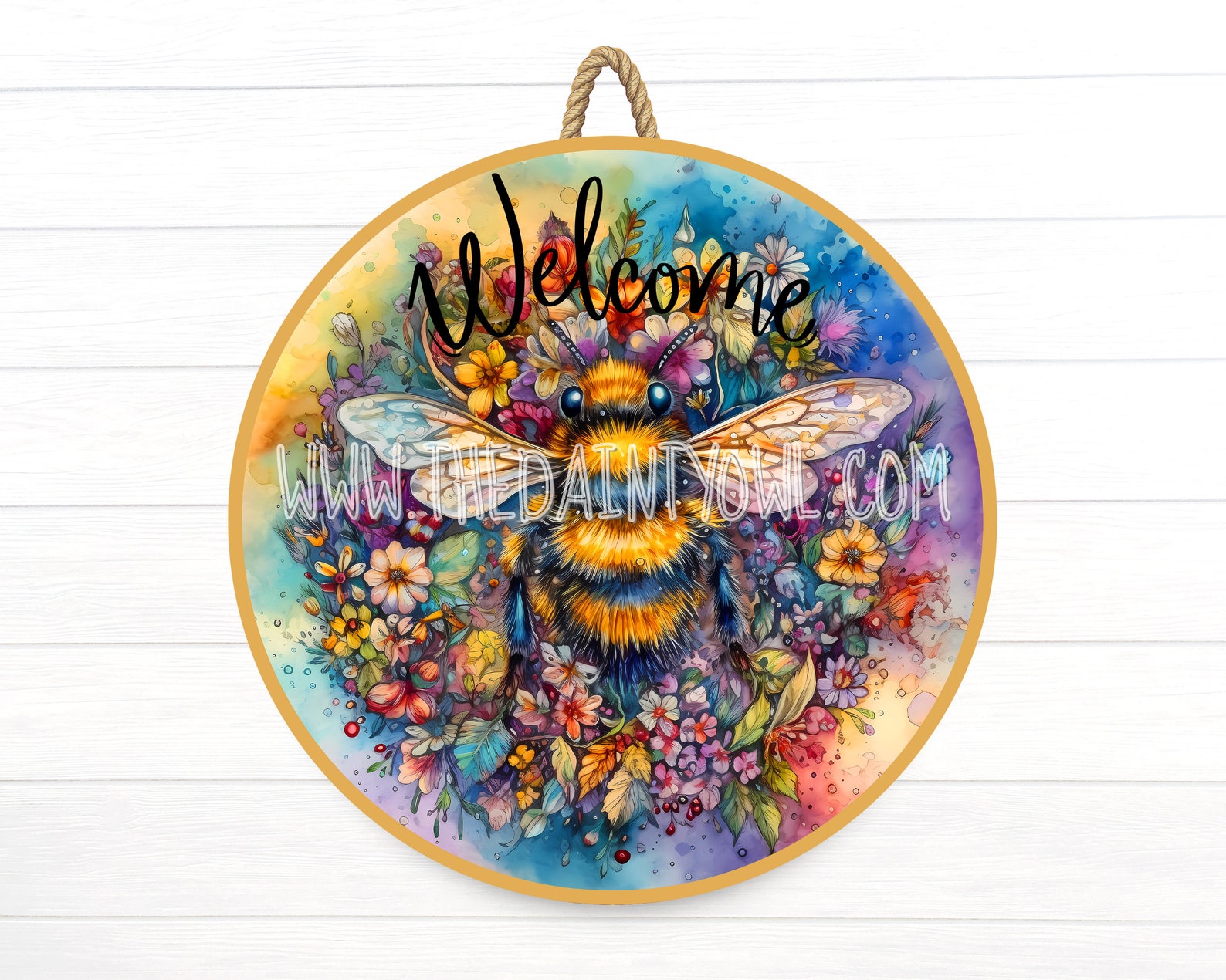 12x12 Round Door Sign Printable Watercolor Welcome Bumblebee - Etsy