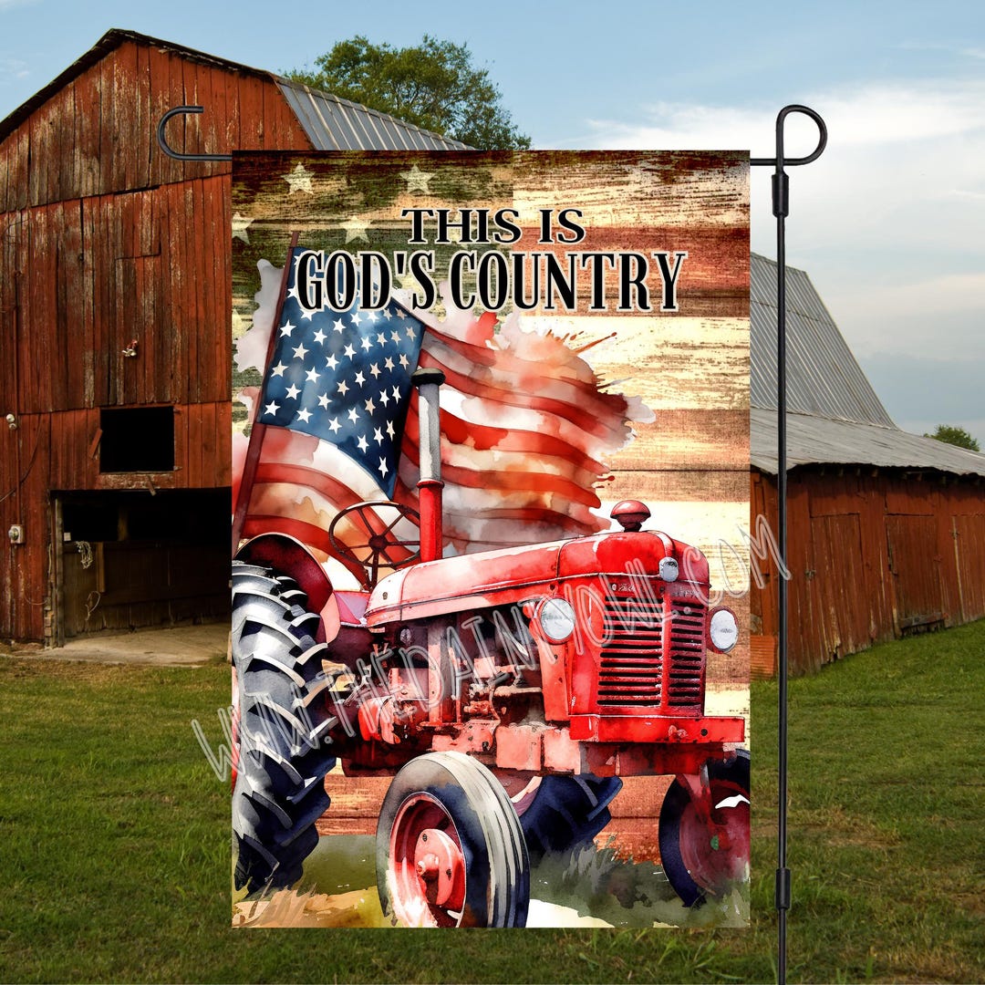 Vintage Red Tractor Patriotic Flag Art: Garden Decor (13x19 JPG Digital ...
