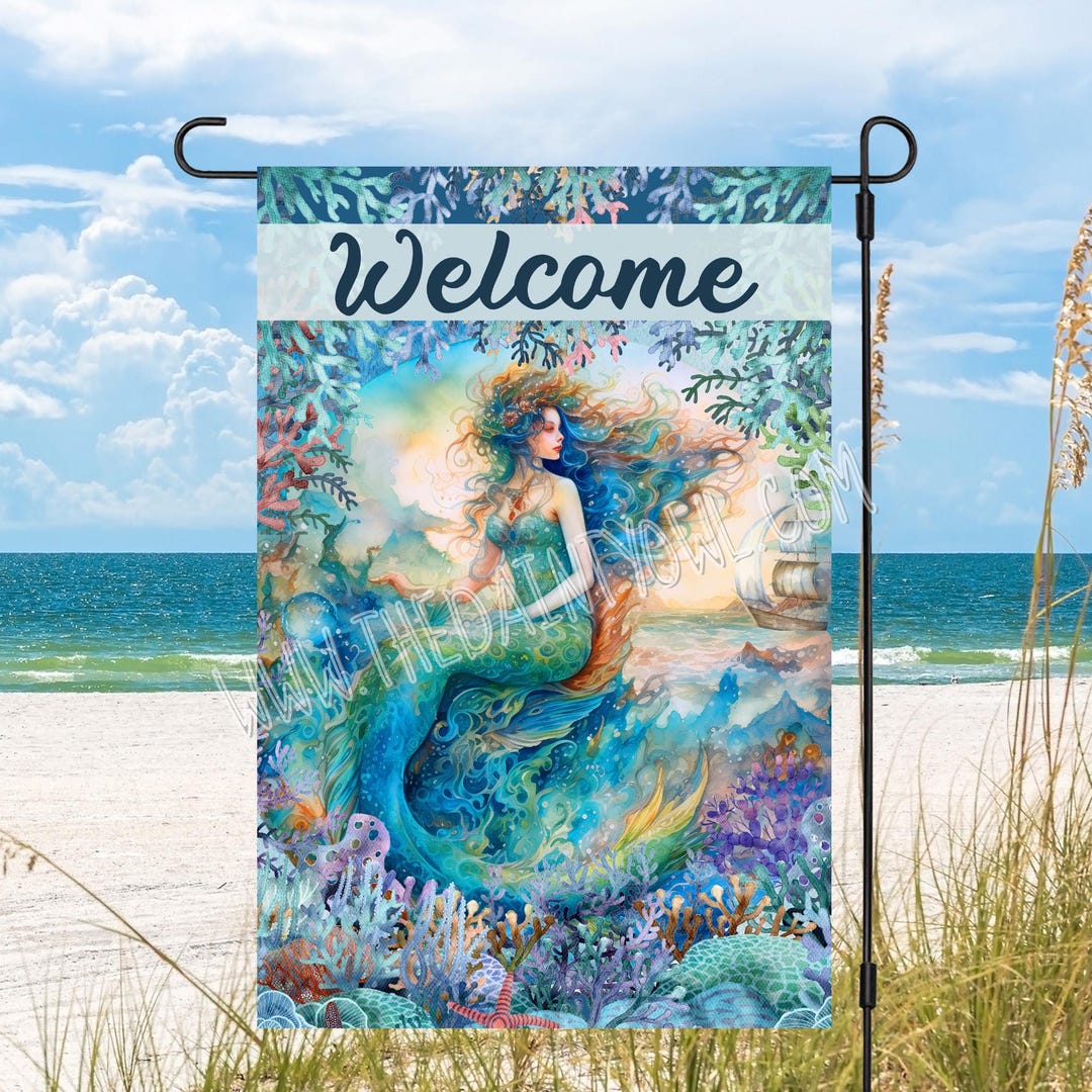 Mermaid Welcome Flag: Beach House Decor (13x19, JPG Digital Design) - Etsy
