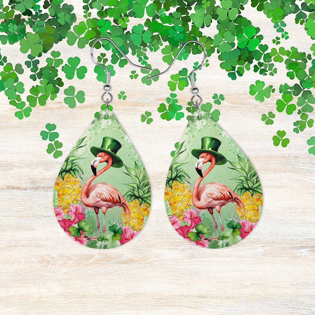 Flamingo Earring Sublimation PNG St Patrick's Day Flamingo Earring ...
