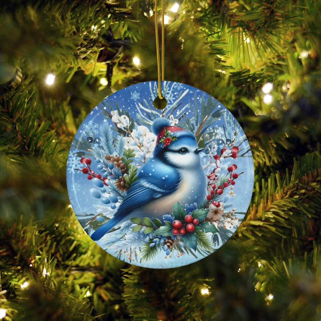 Christmas Blue Bird Ornament Sublimation Design PNG Cute Blue Bird ...