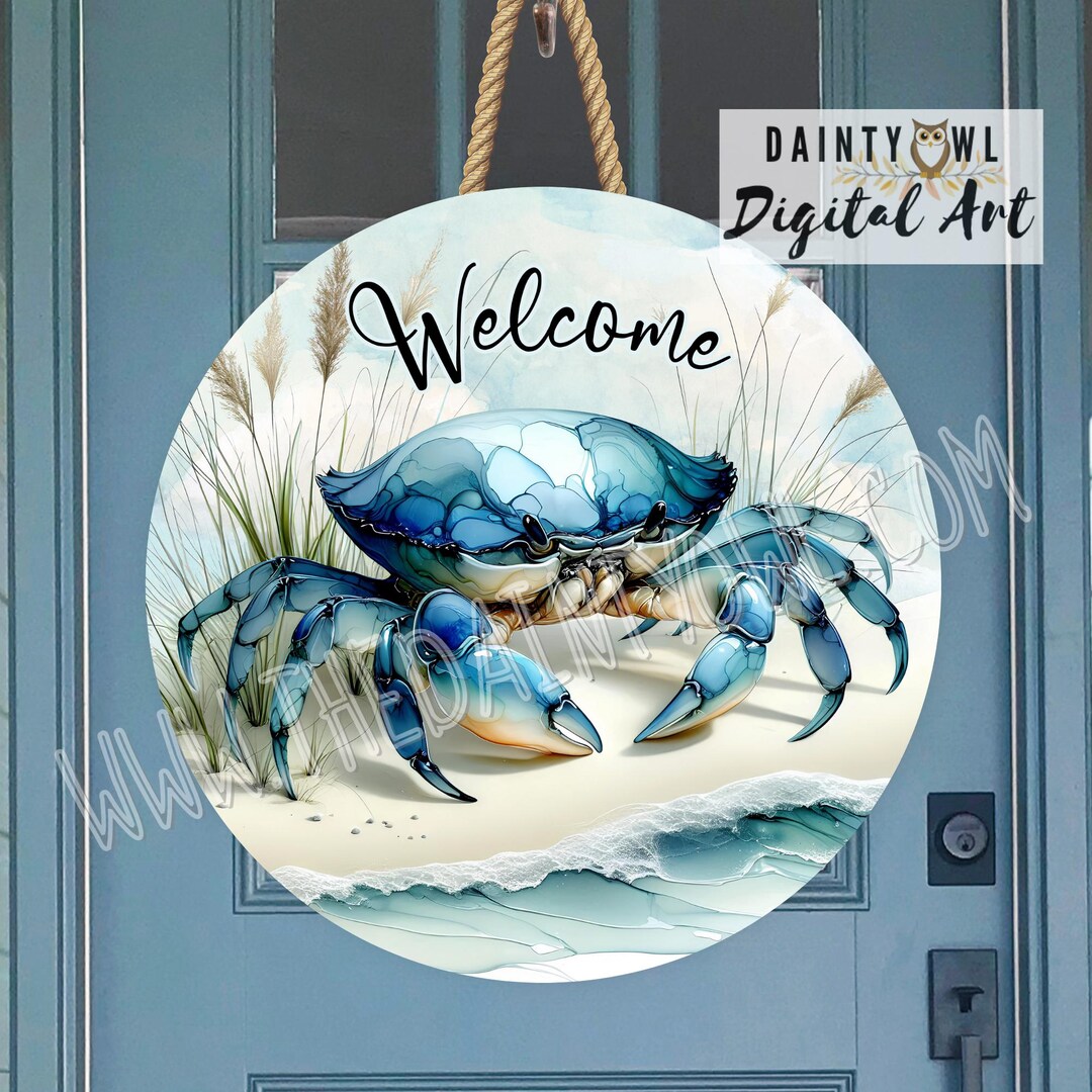 Blue Crab Round Sign Sublimation PNG, Welcome Crab Round Door Hanger ...