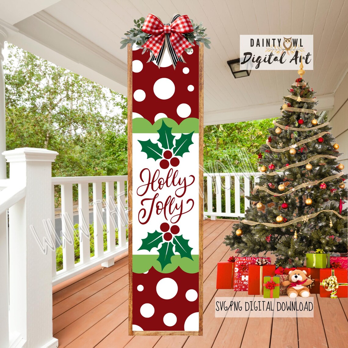 SVG/PNG Christmas Porch Leaner Art: Holly Jolly, Farmhouse Polka Dot ...