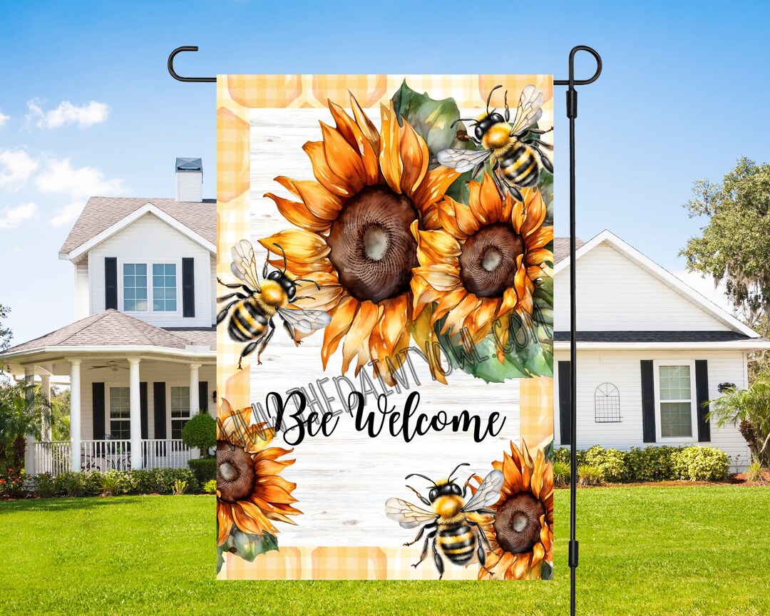 Honey Bee and Sunflowers Bee Welcome Flag Digital Design 12x18 Garden ...