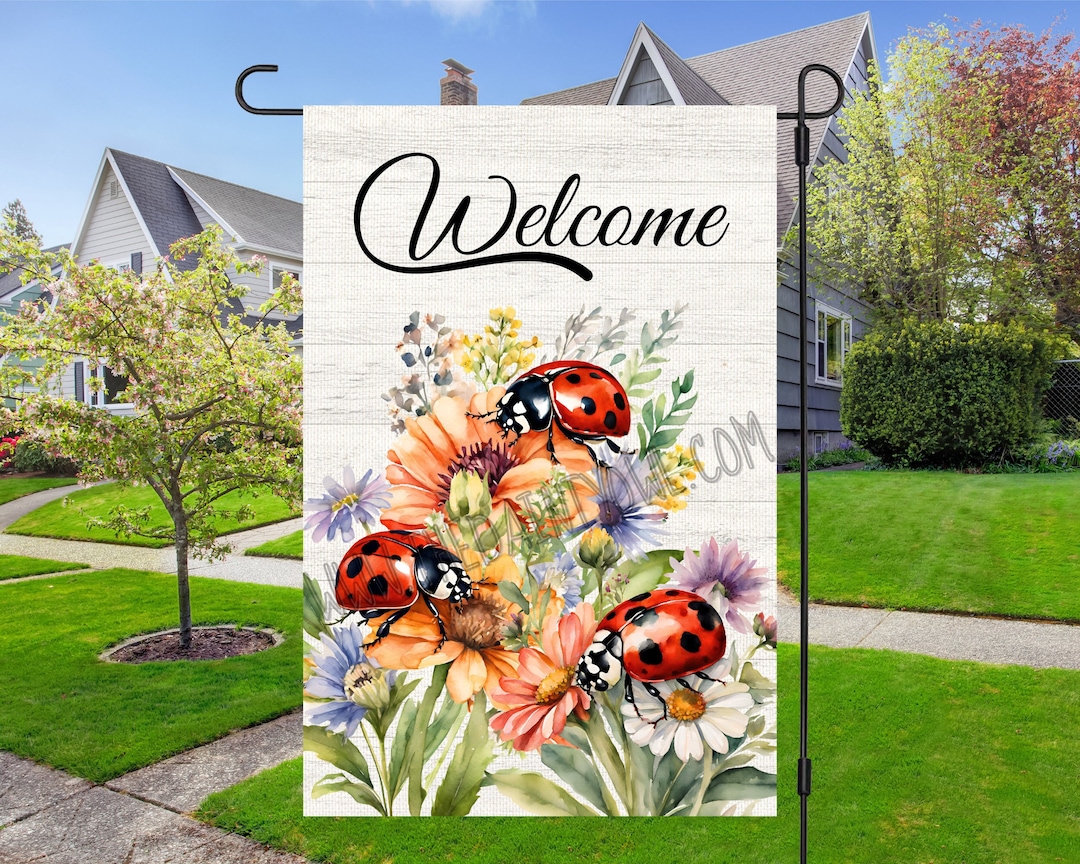 Welcome Ladybugs Wildflower 12x18 Garden Flag Sublimation Digital ...