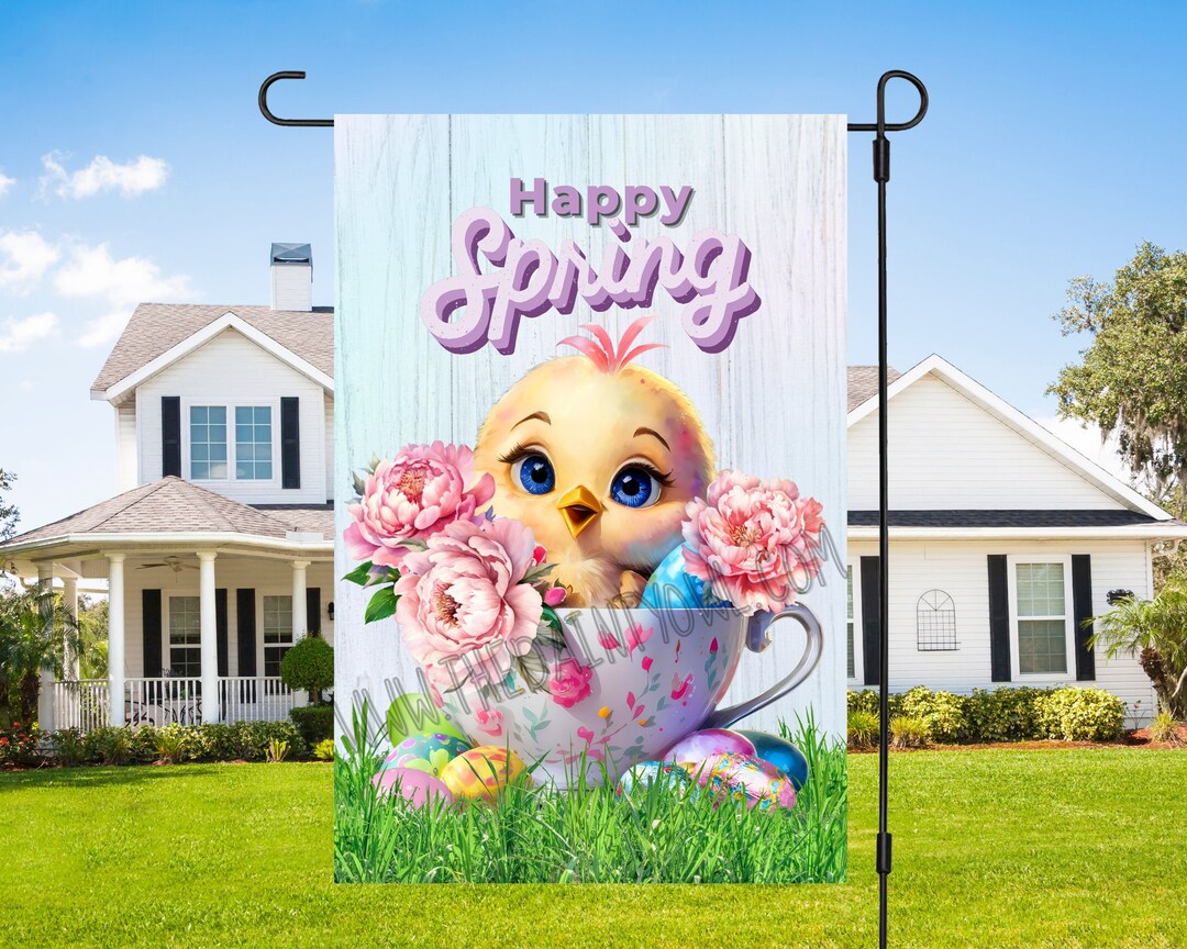 Happy Spring Baby Chick Garden Flag PNG 12x18 Garden Flag Sublimation ...