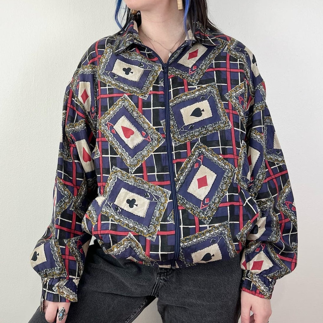 Vintage 90s Playing Cards / Poker Pattern Purple Silk Bomber Jacket - Etsy