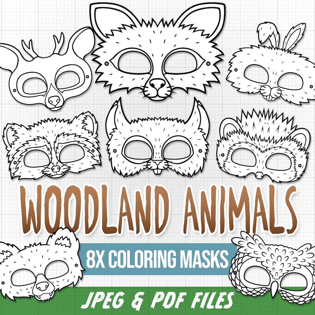 Printable Woodland Animal Masks. Cute Wilderness Creature Coloring ...