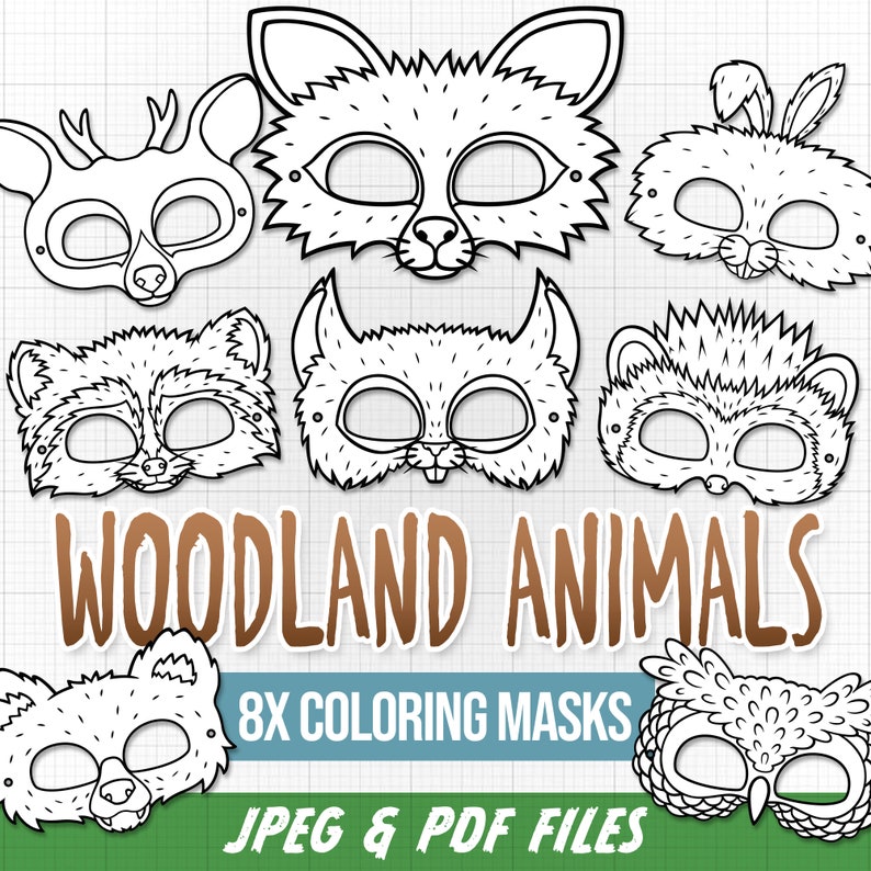 Printable Woodland Animal Masks. Cute Wilderness Creature Coloring ...