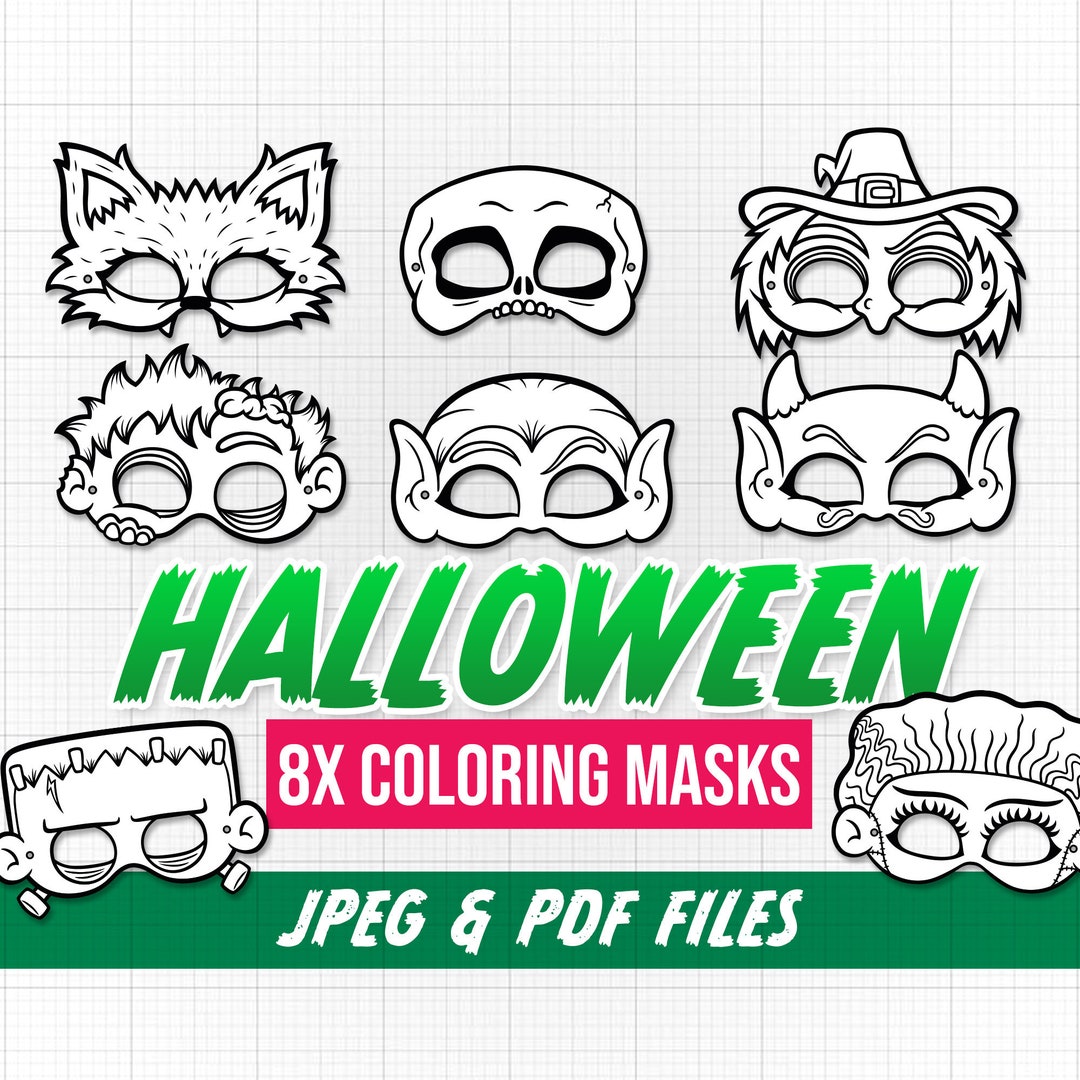 Halloween Masks Halloween Coloring Masks Color Your Own - Etsy