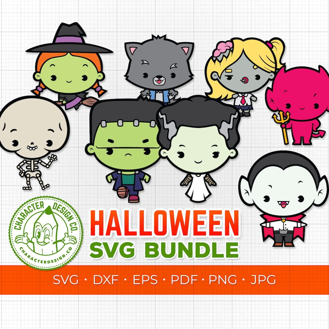 Halloween Kawaii SVG Pack, 8X Kawaii Halloween Cut Files, Horror SVG ...