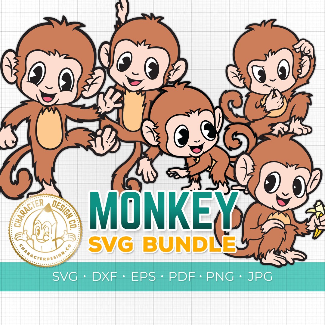 Monkey SVG Pack, Cute Monkey Cut Files, Ape SVG, Jungle Animal Cutting ...