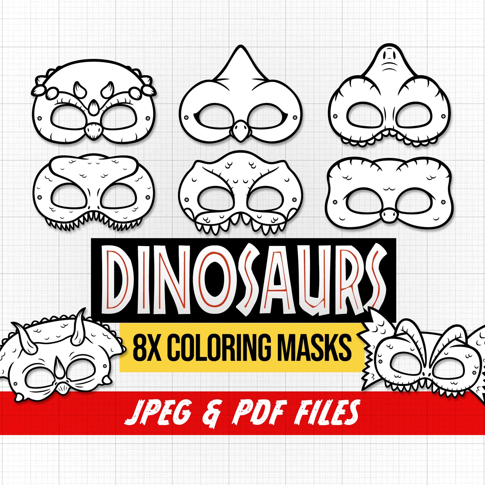 Dinosaur Masks Dinosaur Printable Coloring Masks Color Your - Etsy