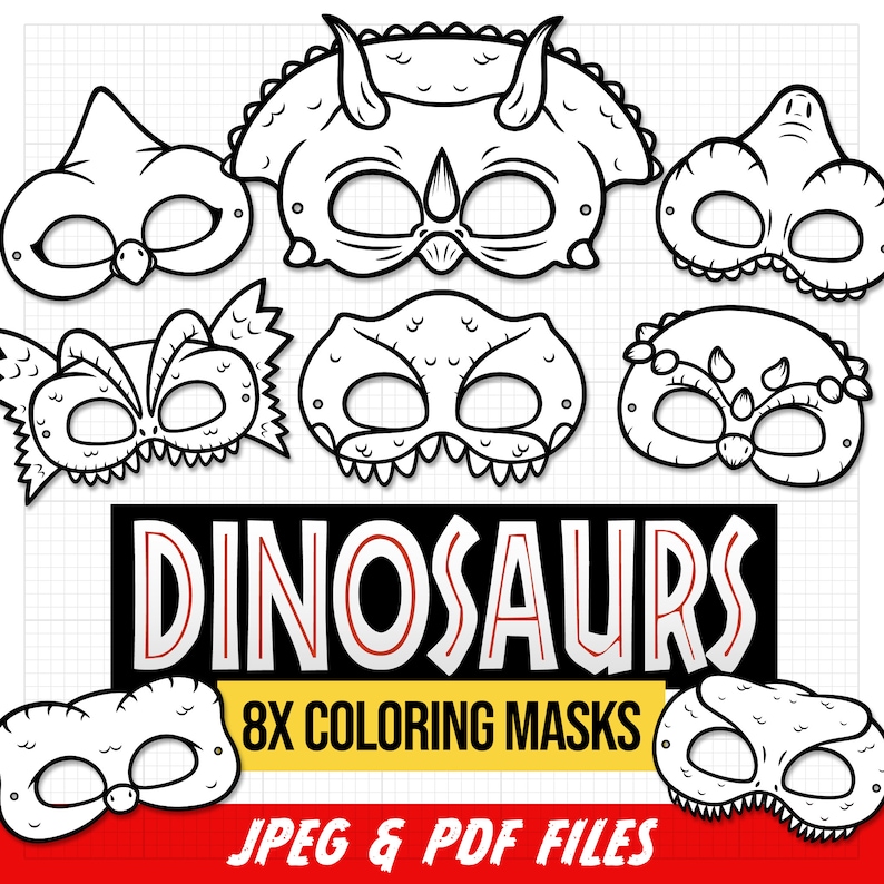 Dinosaur Masks, Dinosaur Printable Coloring Masks, Color Your Own Masks ...