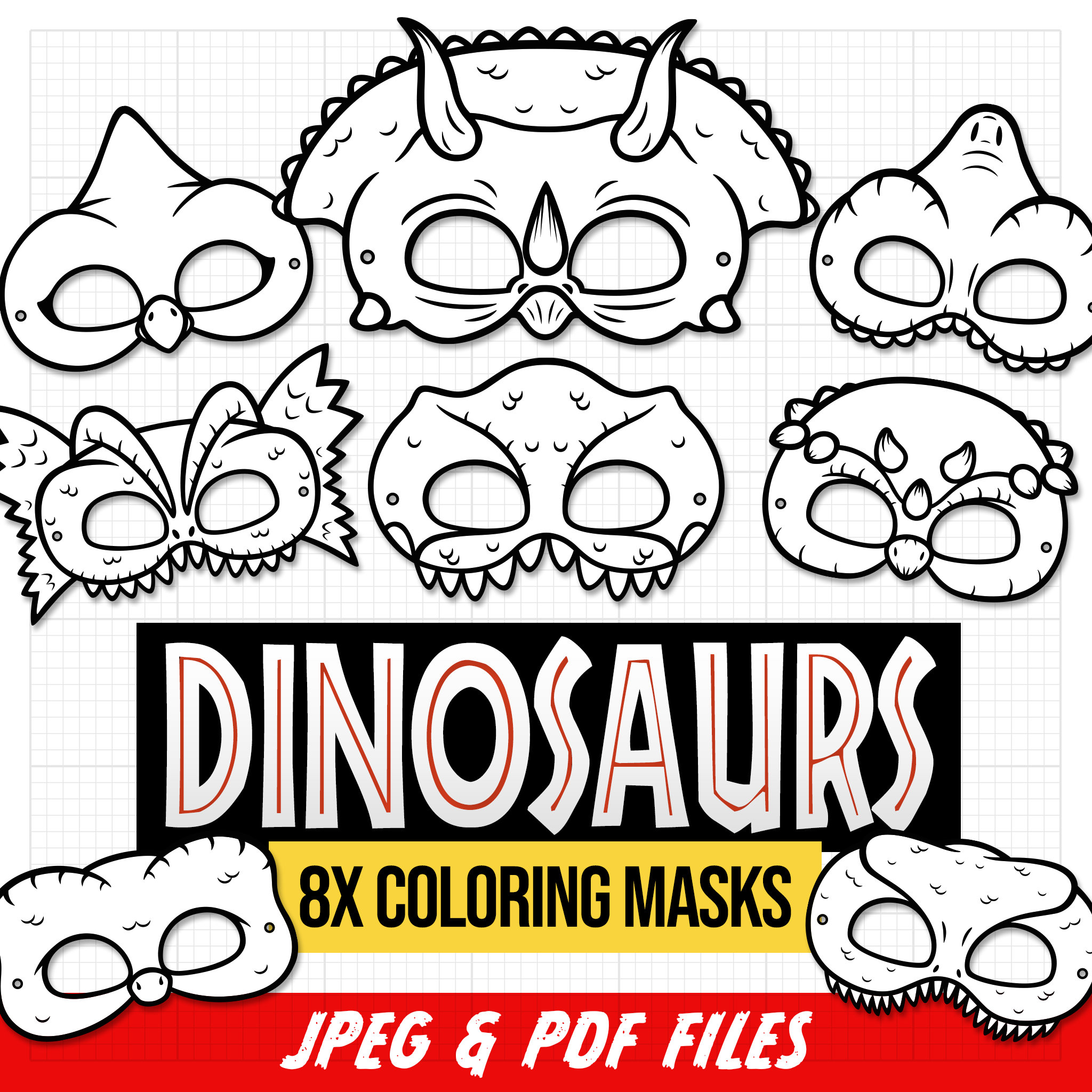 Dinosaur Masks, Dinosaur Printable Coloring Masks, Color Your Own Masks ...