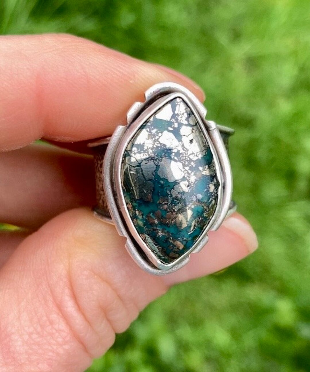 Nacozari Pyrite Turquoise Statement Ring - Etsy